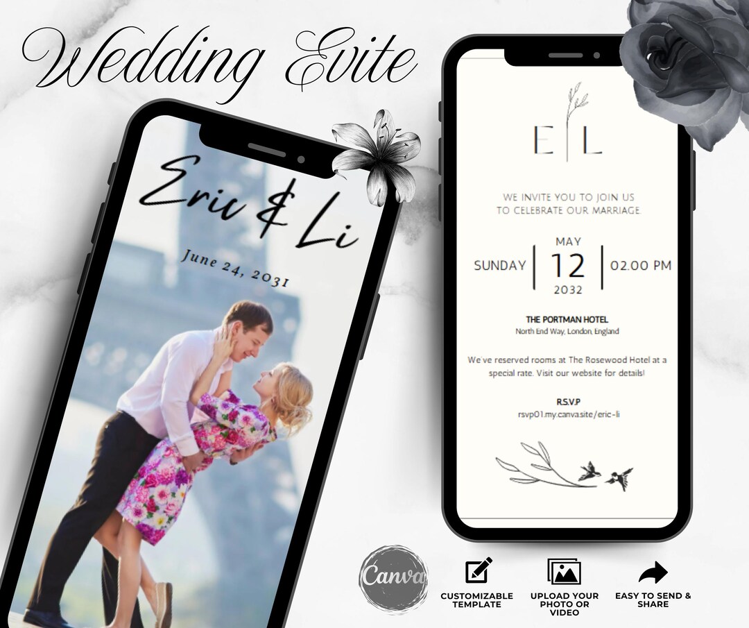 Modern Minimalist Wedding Evite Template: Digital Invitation (canva ...