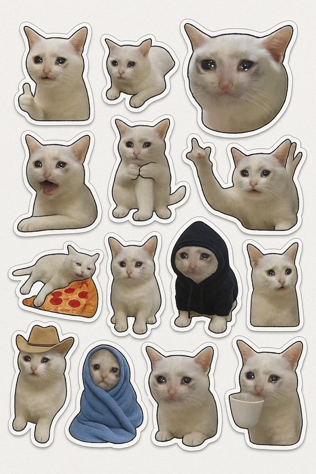 Cat Meme Stickers, Cute Stickers, Digital Sticker Sheet, Sticker Pack ...