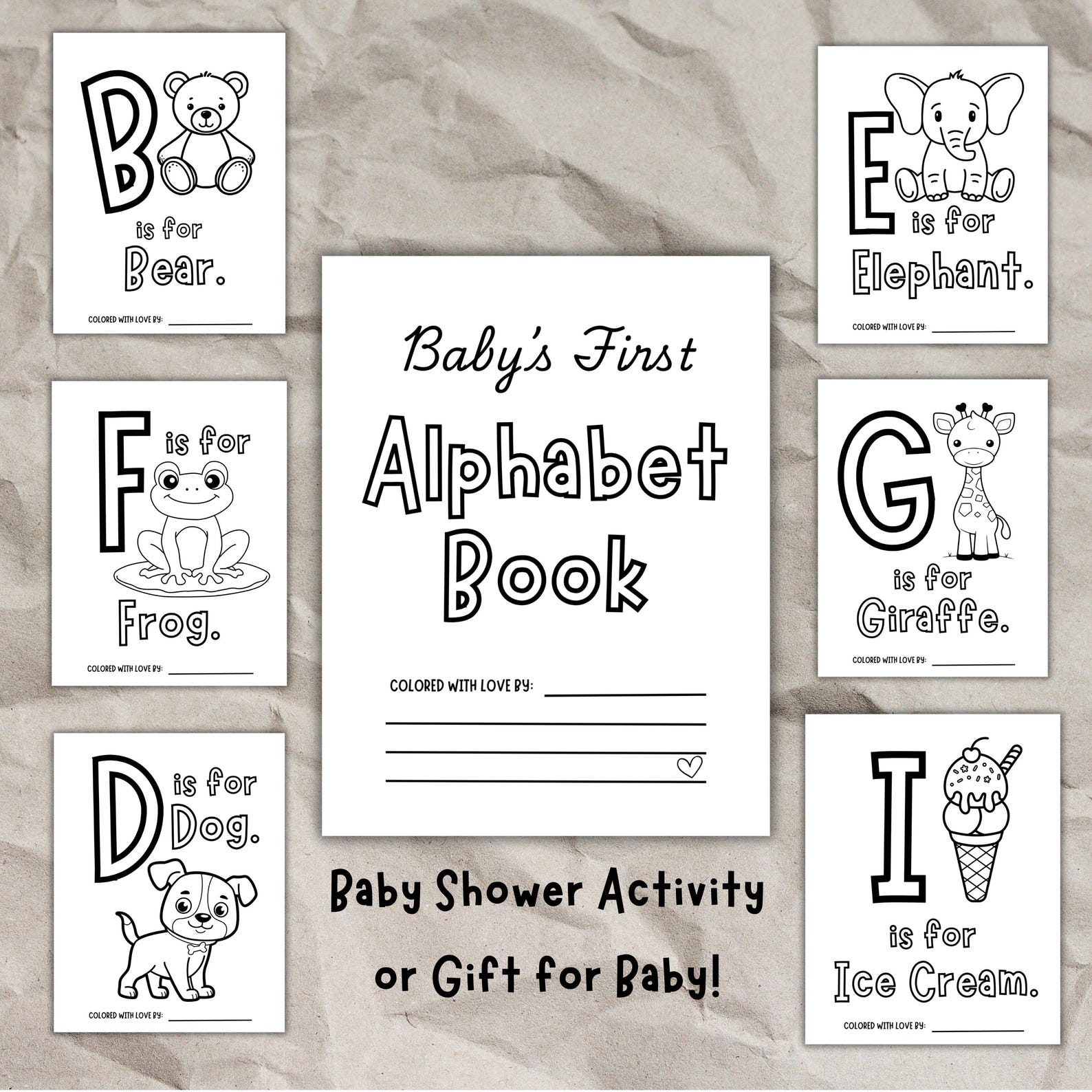 Printable ABC Coloring Book Baby Shower Activity, Digital Download Baby ...