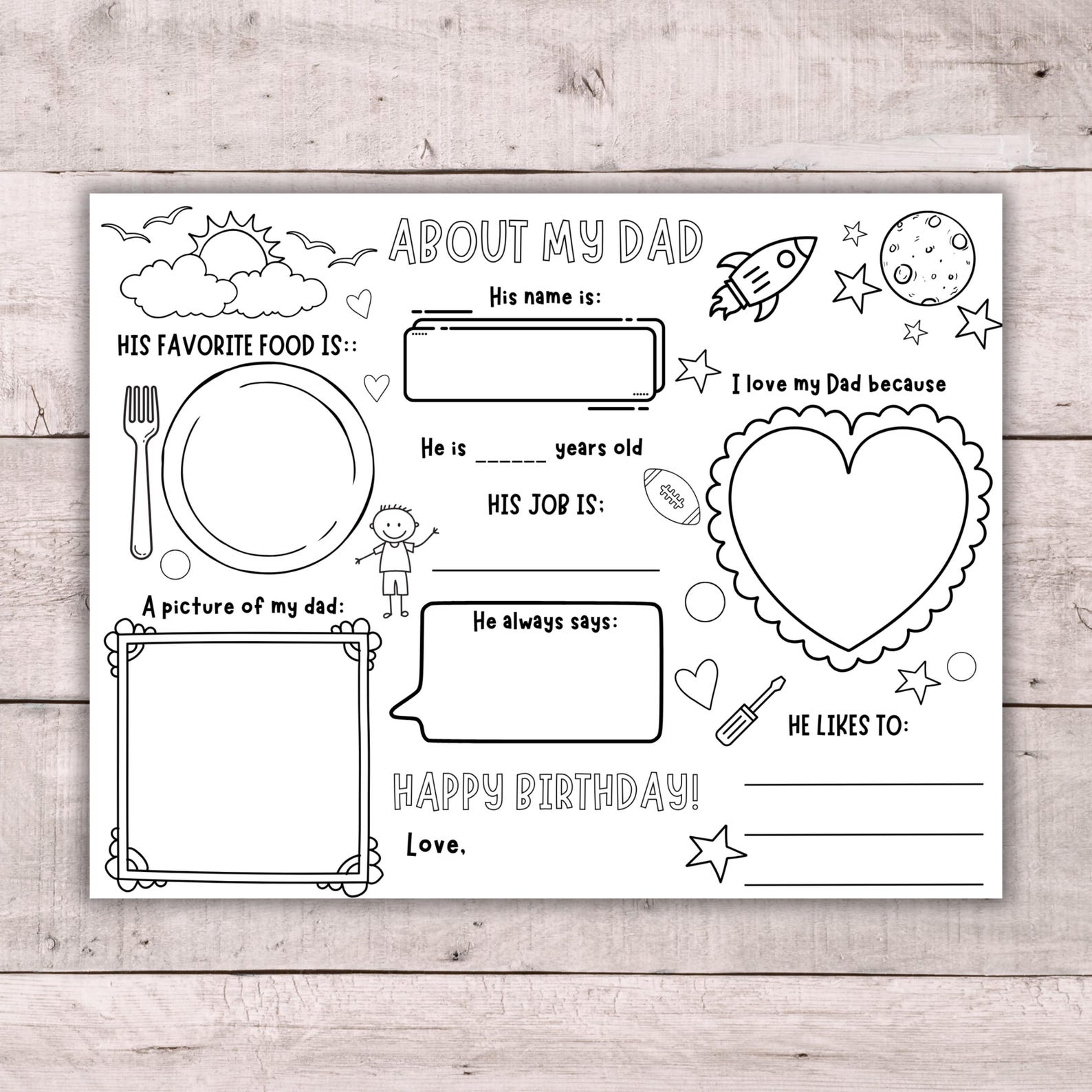 About My Dad Printable Coloring Page, Father's Day Gift, Dad Birthday ...