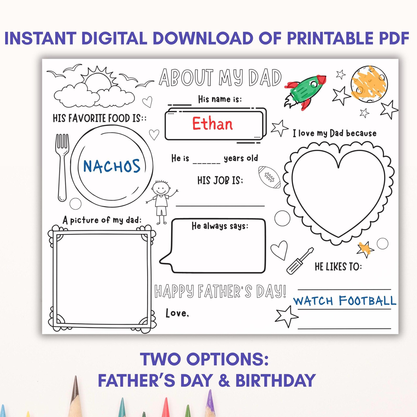 About My Dad Printable Coloring Page, Father's Day Gift, Dad Birthday ...