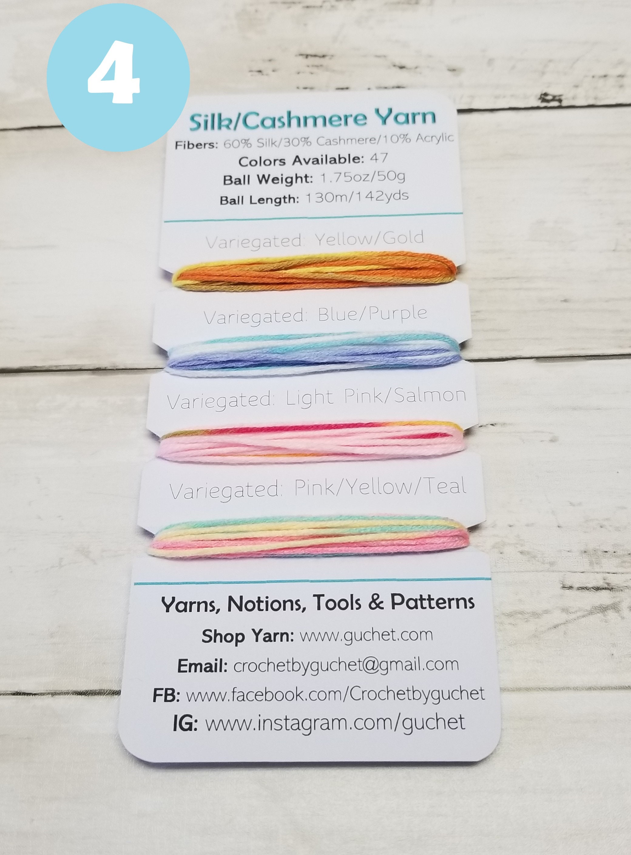 Yarn Sample Card Silk/cashmere Yarn Includes 4 Yarn - Etsy UK