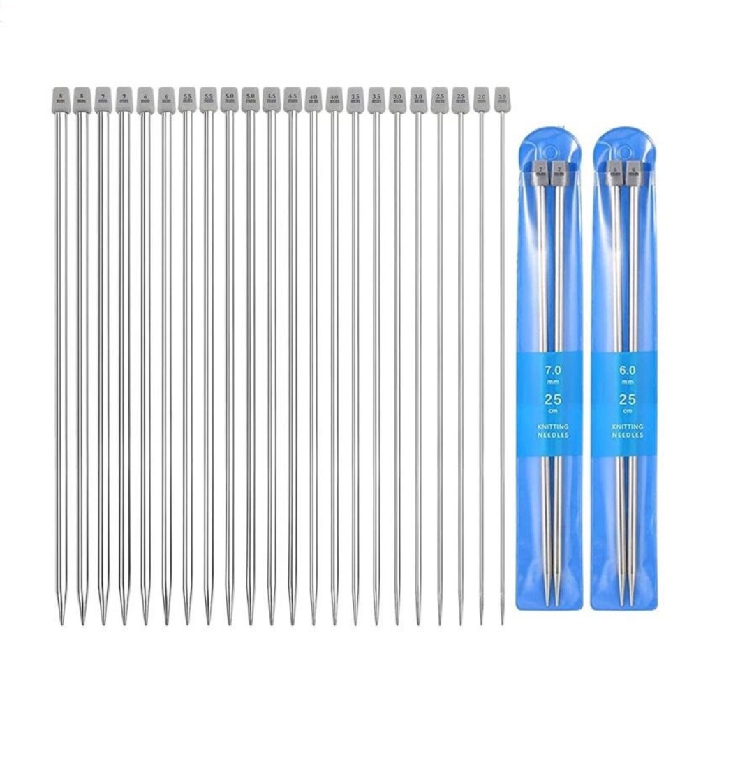 Single Pointed Knitting Needle Set - METAL - Set Includes 11 Pairs of ...