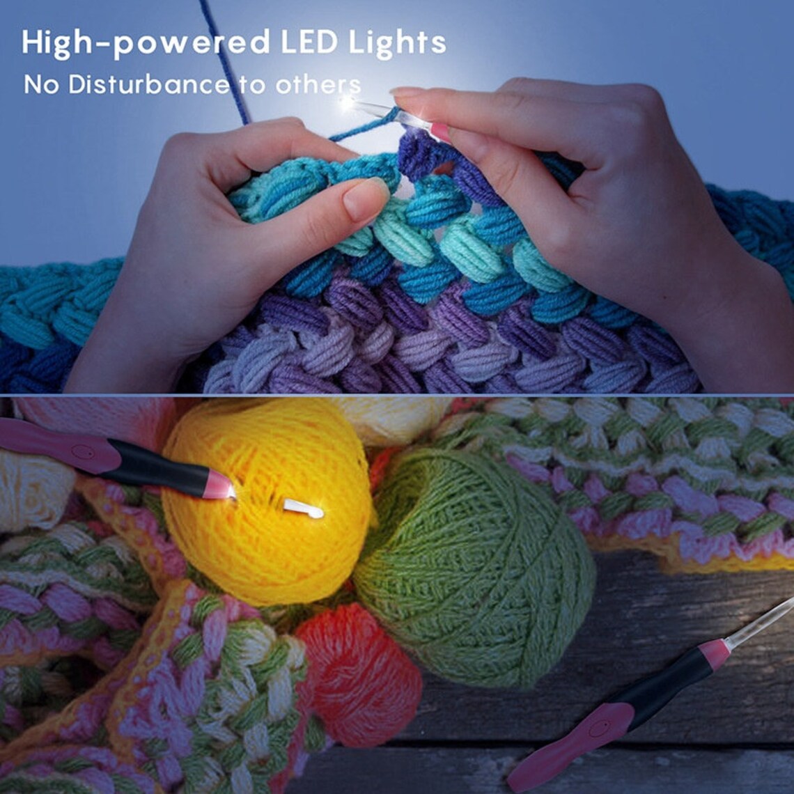 Light up Crochet Hook Set Includes 11 Pieces Rechargeable - Etsy
