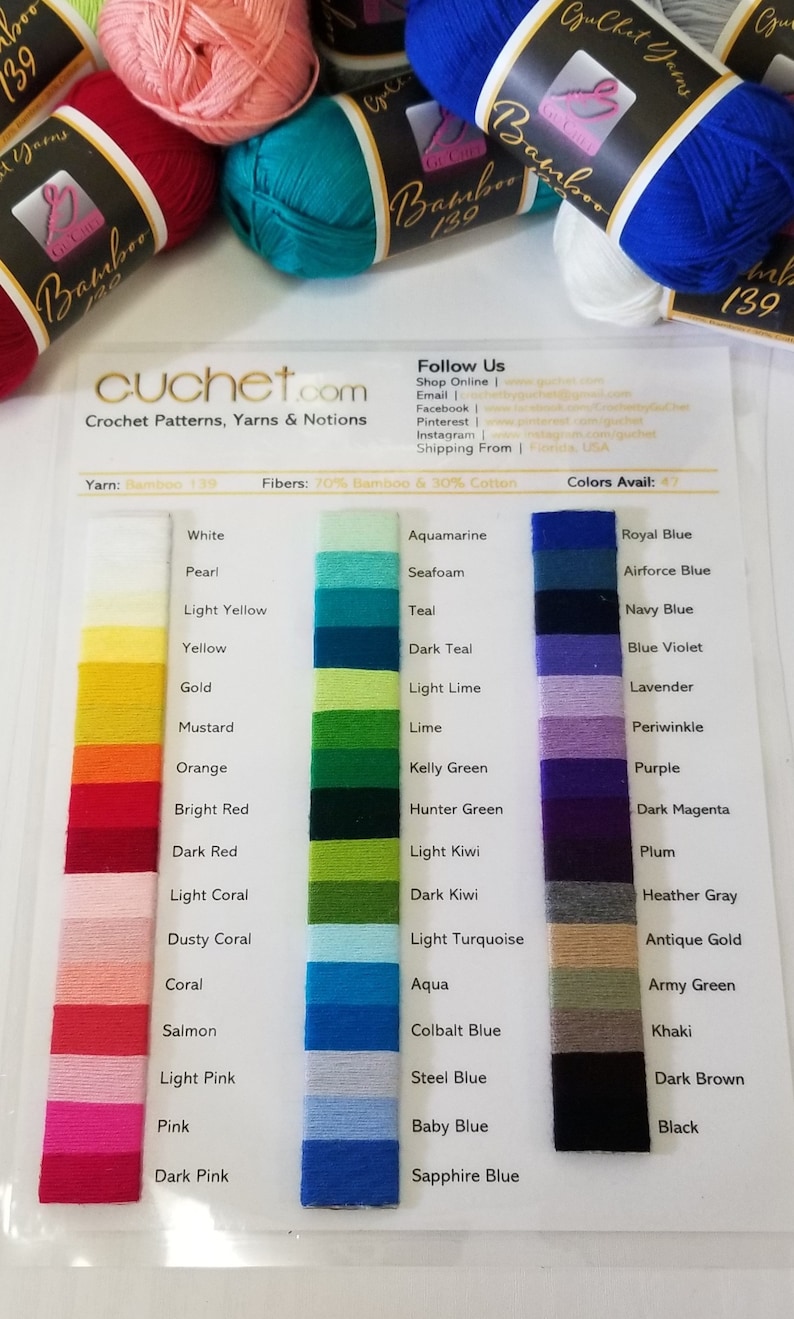 Real Yarn Chart Bamboo/cotton Yarn Includes 47 Colors | Etsy