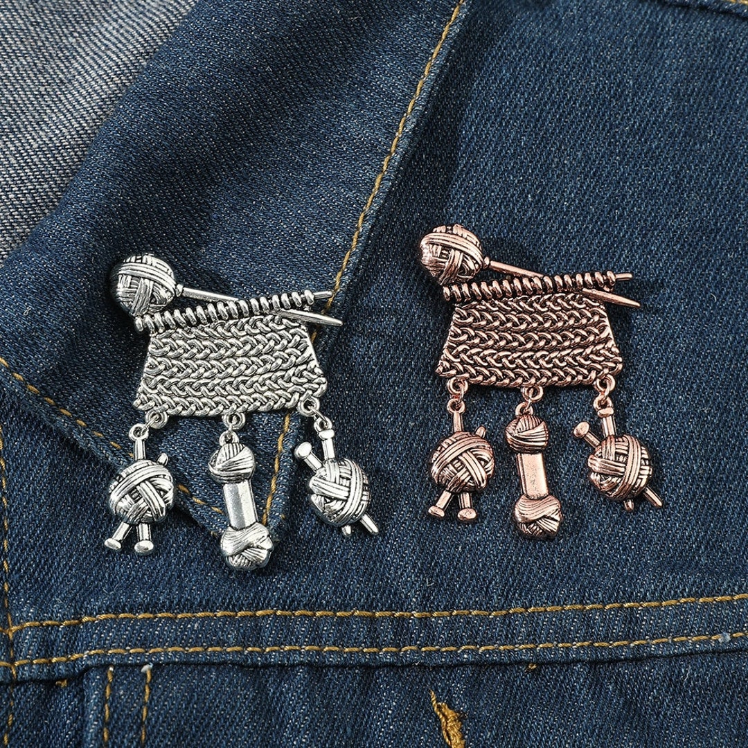 Knitting Brooch Needles With Swatch Ball of Yarn Brooch Knitting Brooch ...