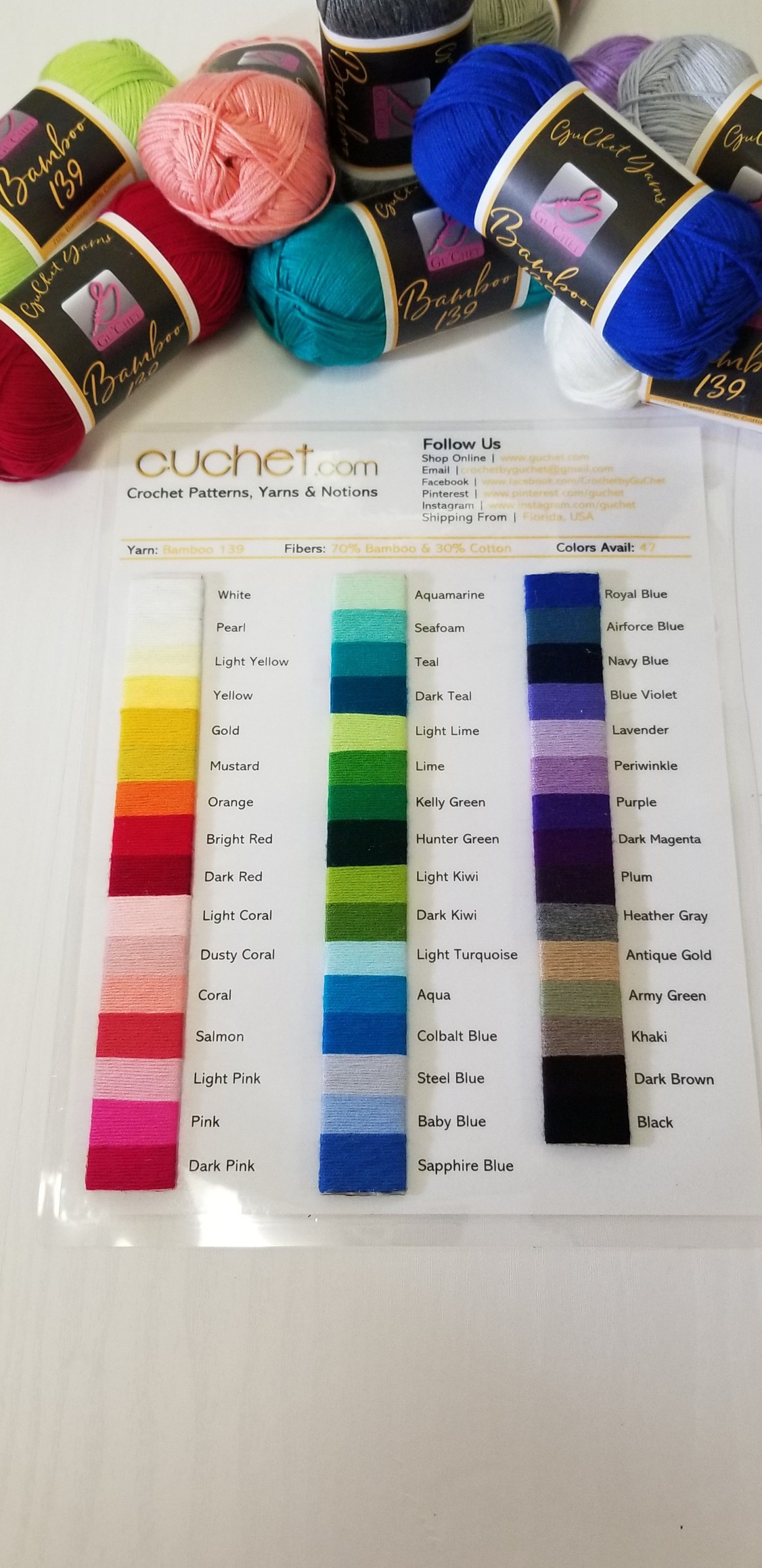 Real Yarn Chart Bamboo/cotton Yarn Includes 47 Colors | Etsy