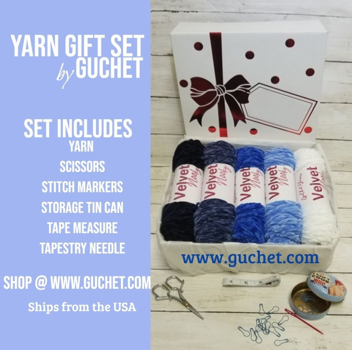 Yarn Gift Set FREE SHIPPING Blue Velvet Yarn Gift Yarn for | Etsy