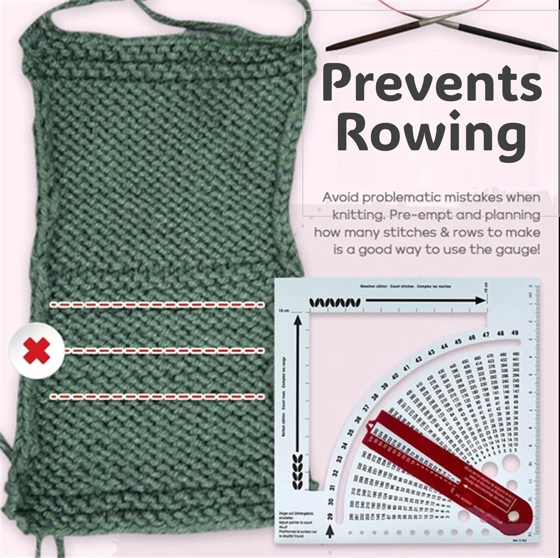 Knitting Gauge Ruler - Knitting Stitch Calculator, Swatch Ruler, Stitch ...