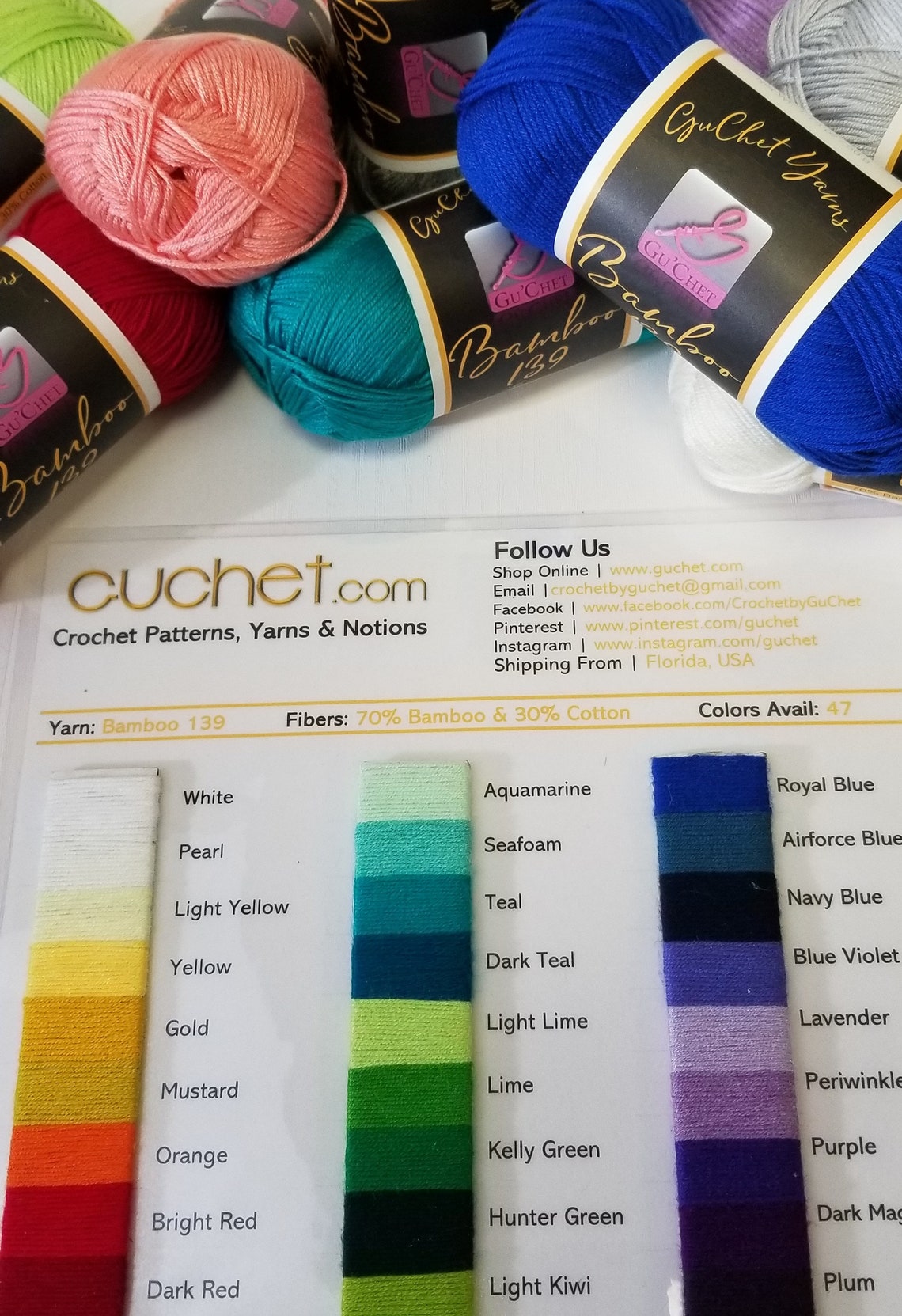 Real Yarn Chart Bamboo/cotton Yarn Includes 47 Colors | Etsy