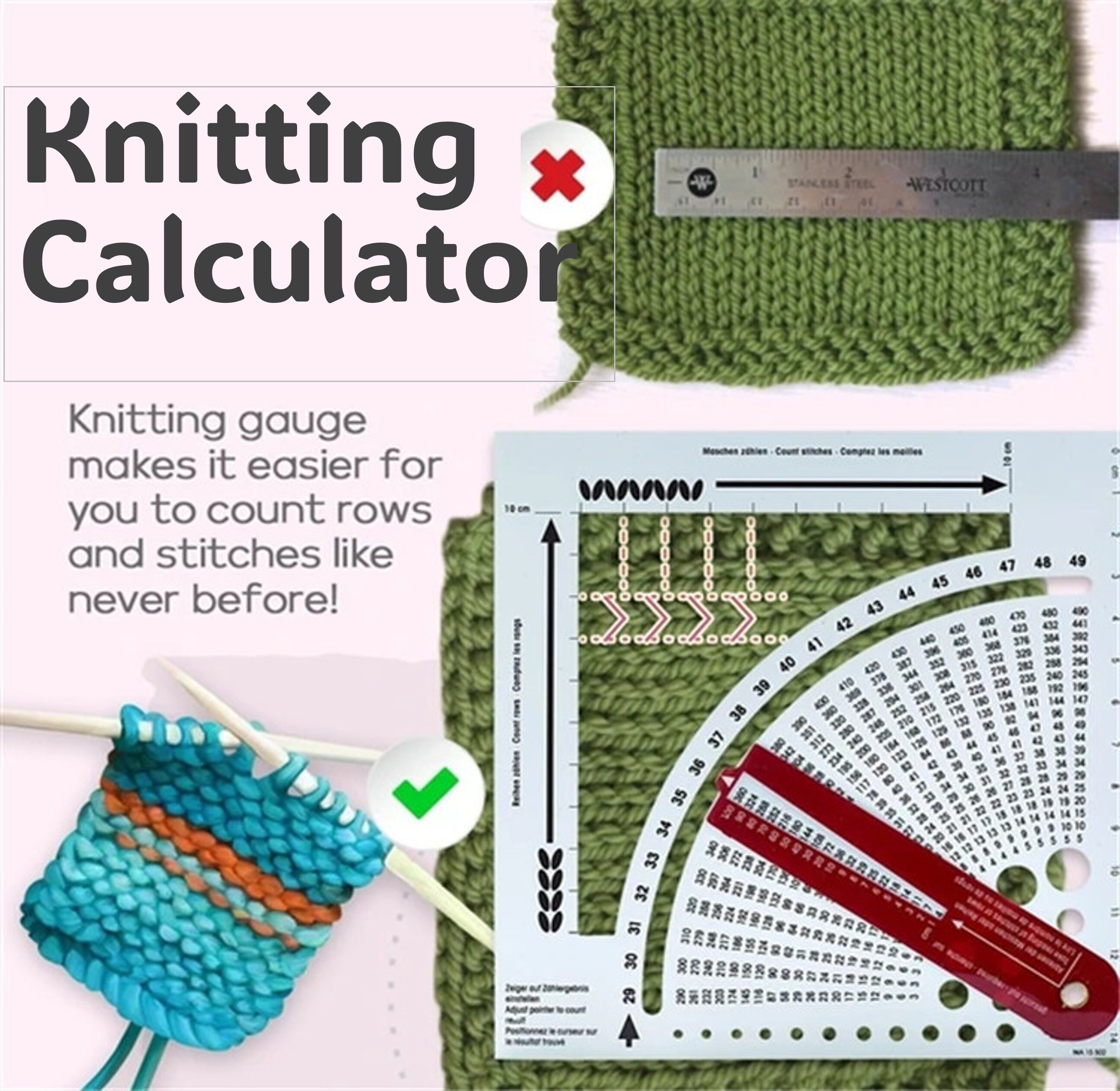 Knitting Gauge Ruler - Knitting Stitch Calculator, Swatch Ruler, Stitch ...