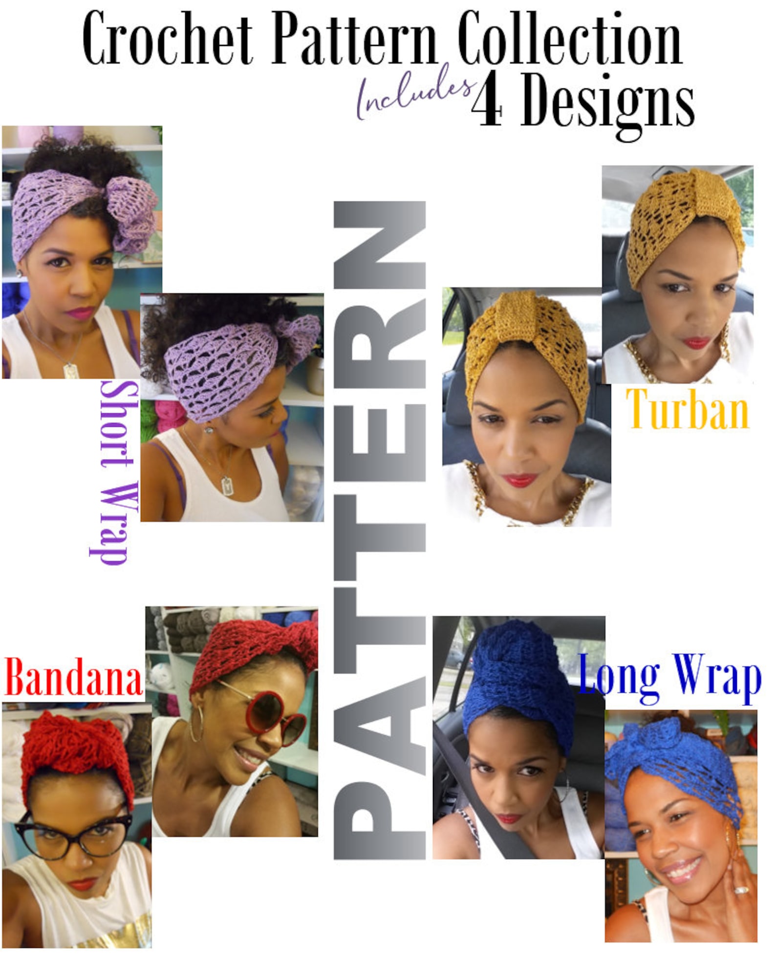 Crochet Hair Wrap Pattern Collection PDF Crochet Pattern | Etsy