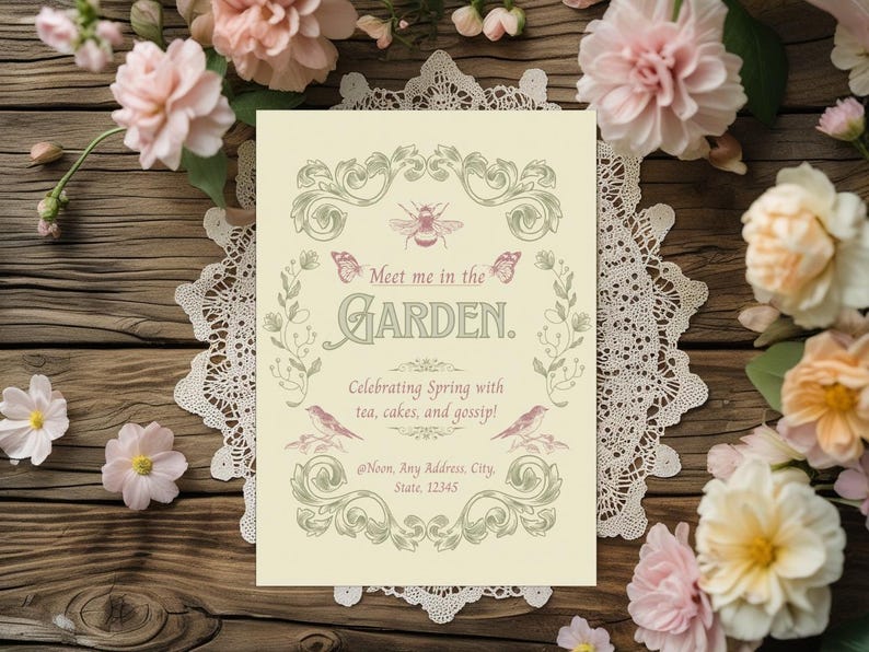 Vintage Tea Party Invitation Template, Editable Garden Party Invite ...