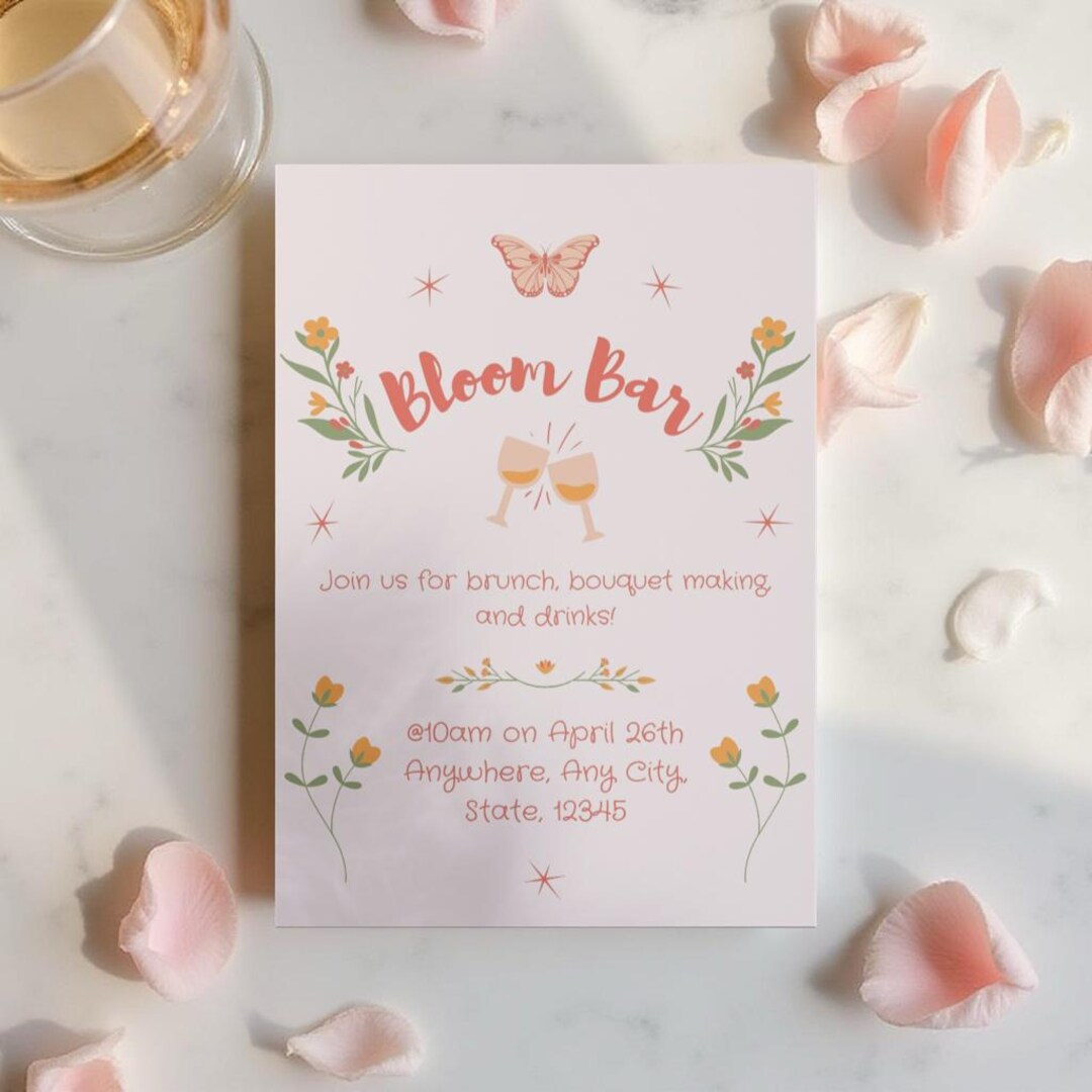 Elegant Bloom Bar Party Invitation, Floral Brunch Invitation, Bouquet ...