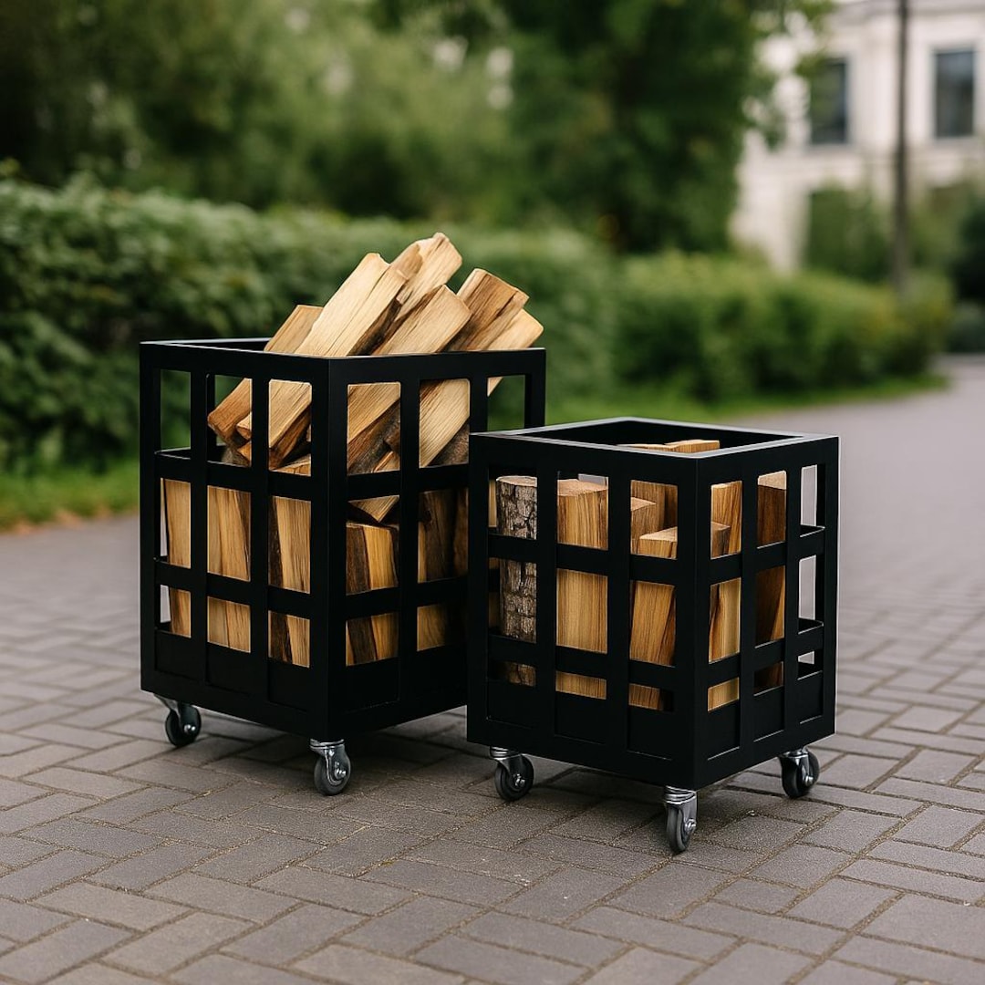 Mobile Log Storage Box for Indoor/outdoor Use – Modern Wheeled Firewood ...