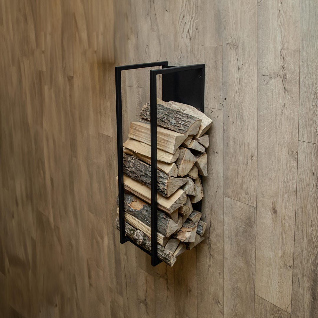 Steel Log Rack Wall Firewood Stand Decorative Storage Firewood Holder ...