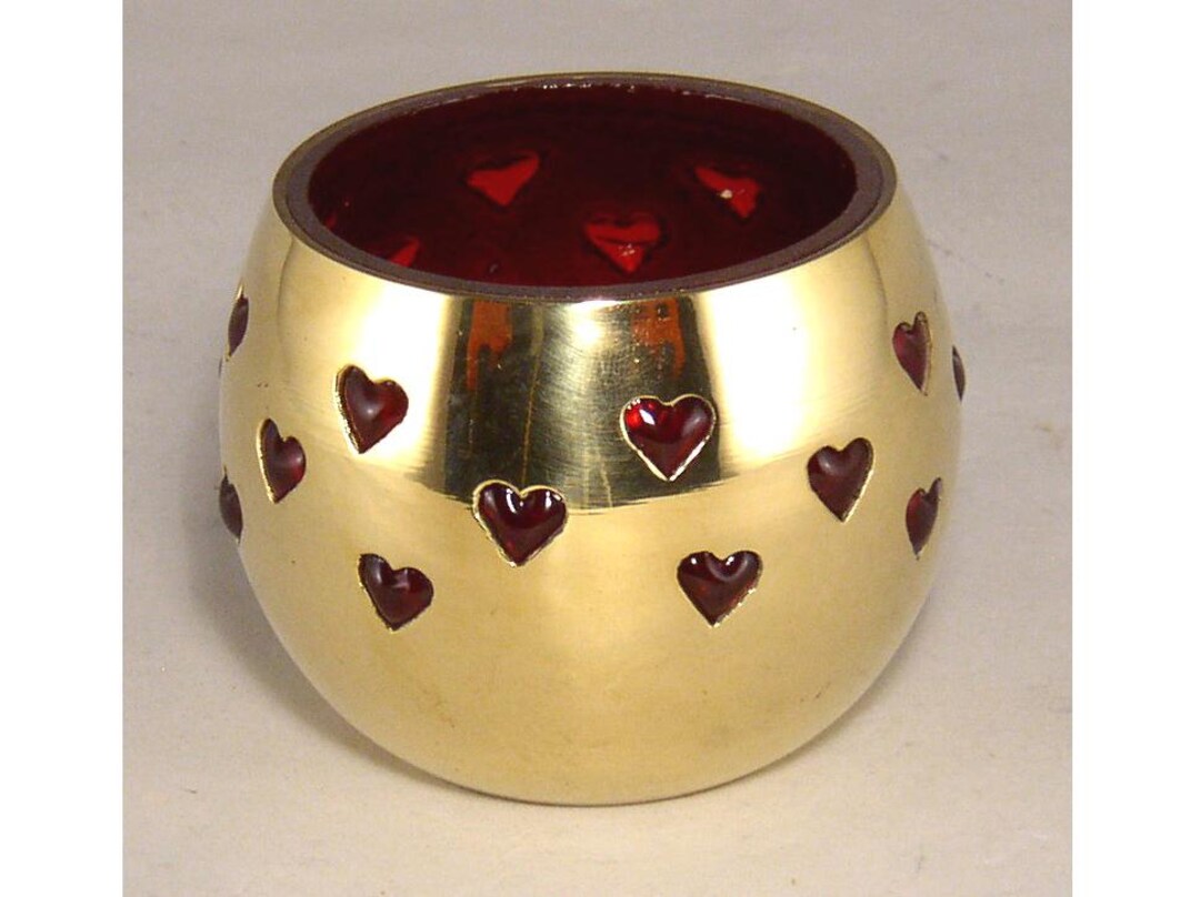 Set/6 3"dia Brass Ball Votives Heart Cutouts Red Glass Liner 2.75"high - Etsy