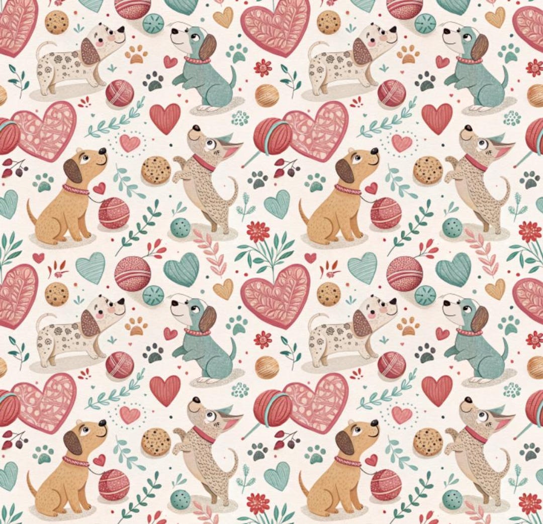 Cute Dog Floral With Heart Pattern Cotton Fabric,pure Cotton Print ...