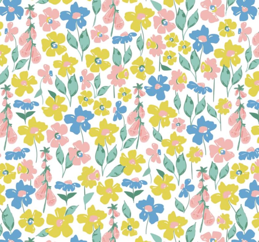 Yellow and Blue Floral-patterned Cotton Wildflower Floral Pattern ...