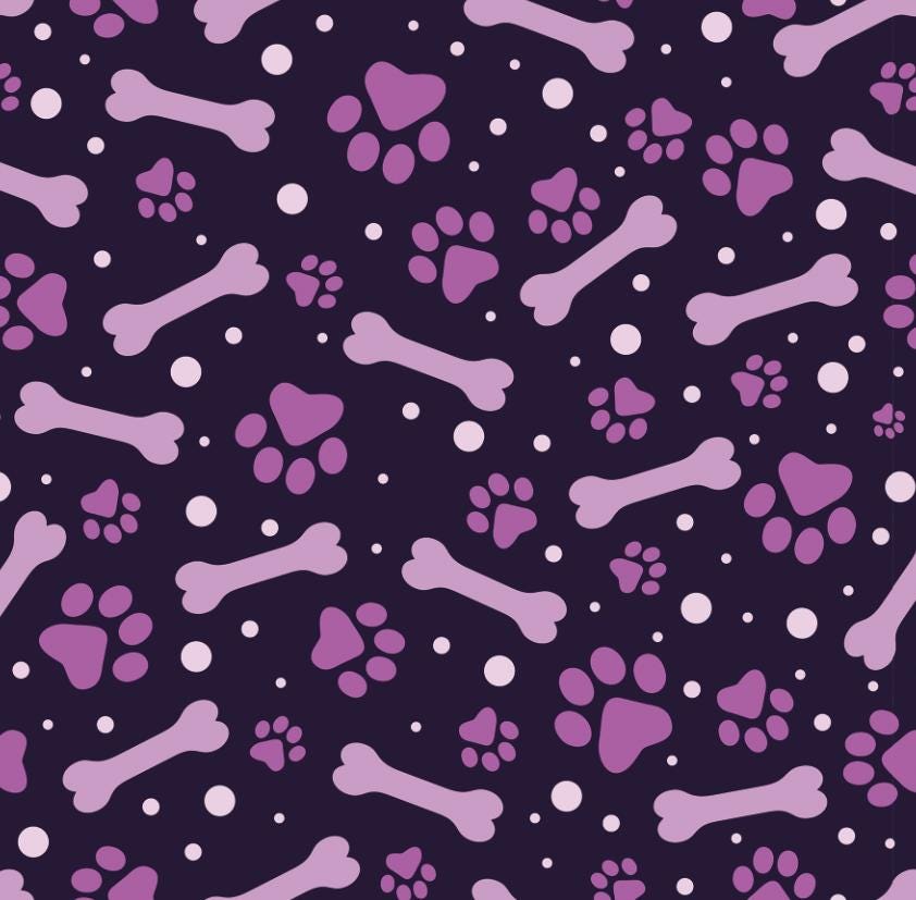 Fluorescent Purple Bone Paw Print Fabric-dog Bone Pattern Cotton Fabric ...