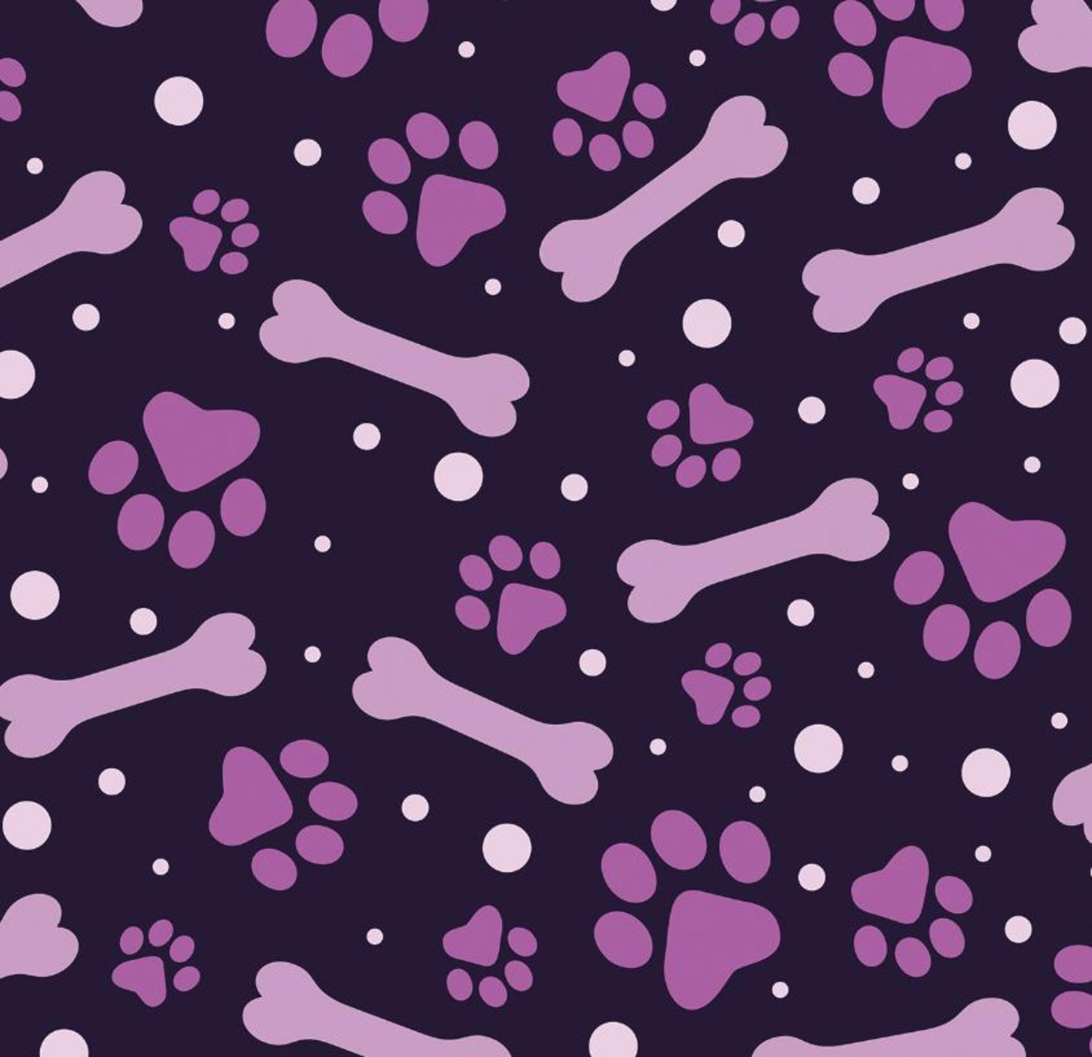 Fluorescent Purple Bone Paw Print Fabric-dog Bone Pattern Cotton Fabric ...