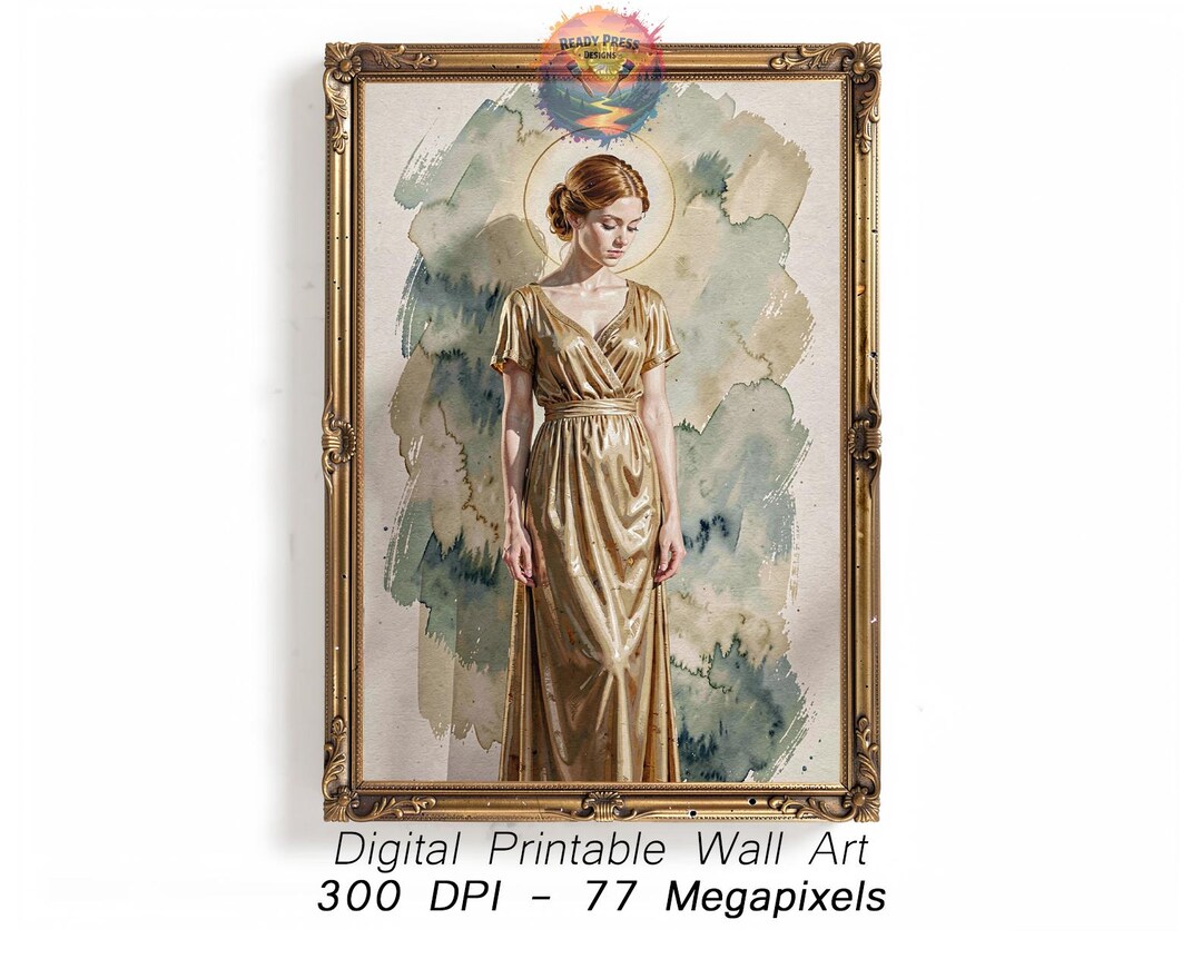 Renaissance Style Golden Portrait, Shabby Chic Woman Art, Elegant ...