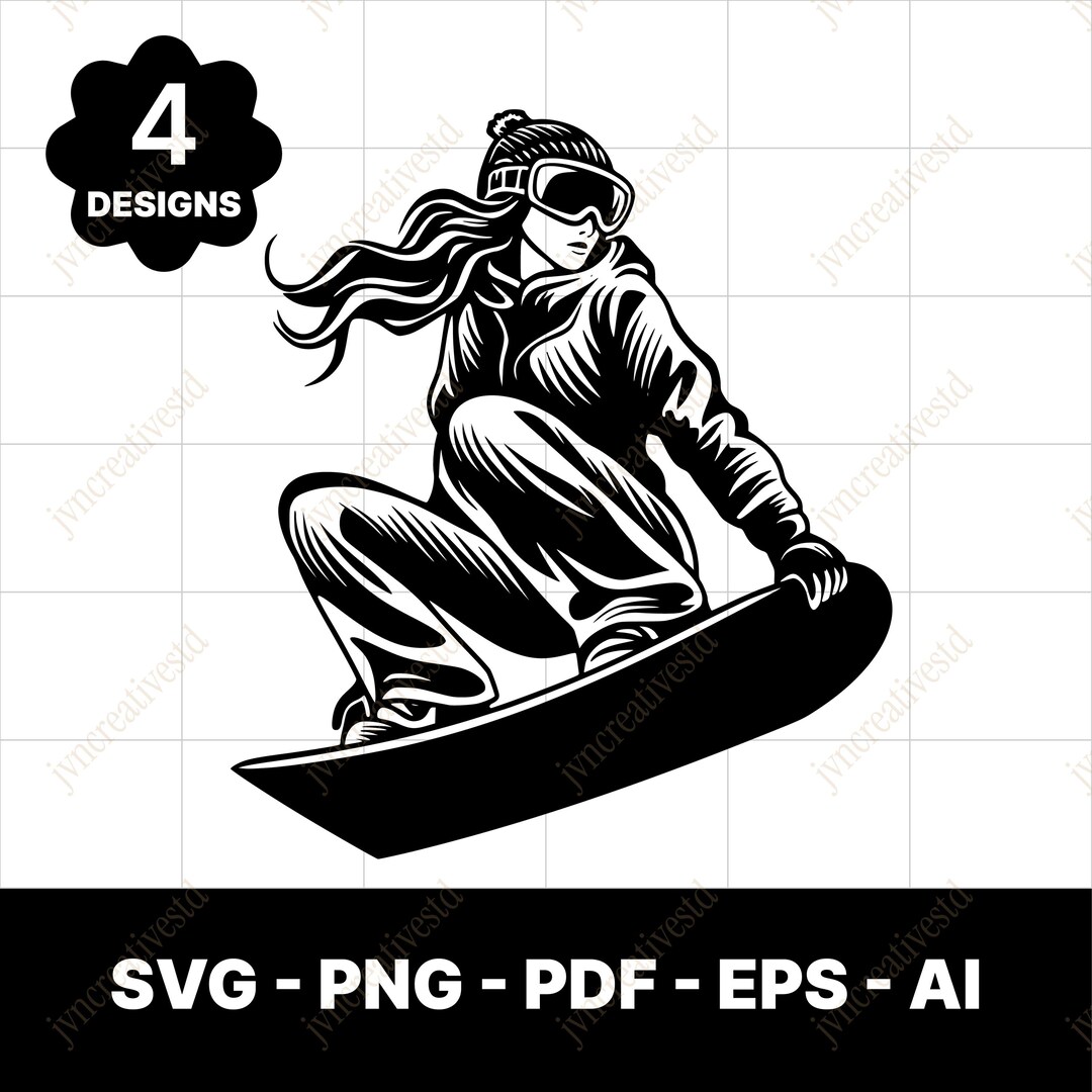 Snowboarding Girl SVG Bundle | Female Snowboarder Clipart | Winter ...