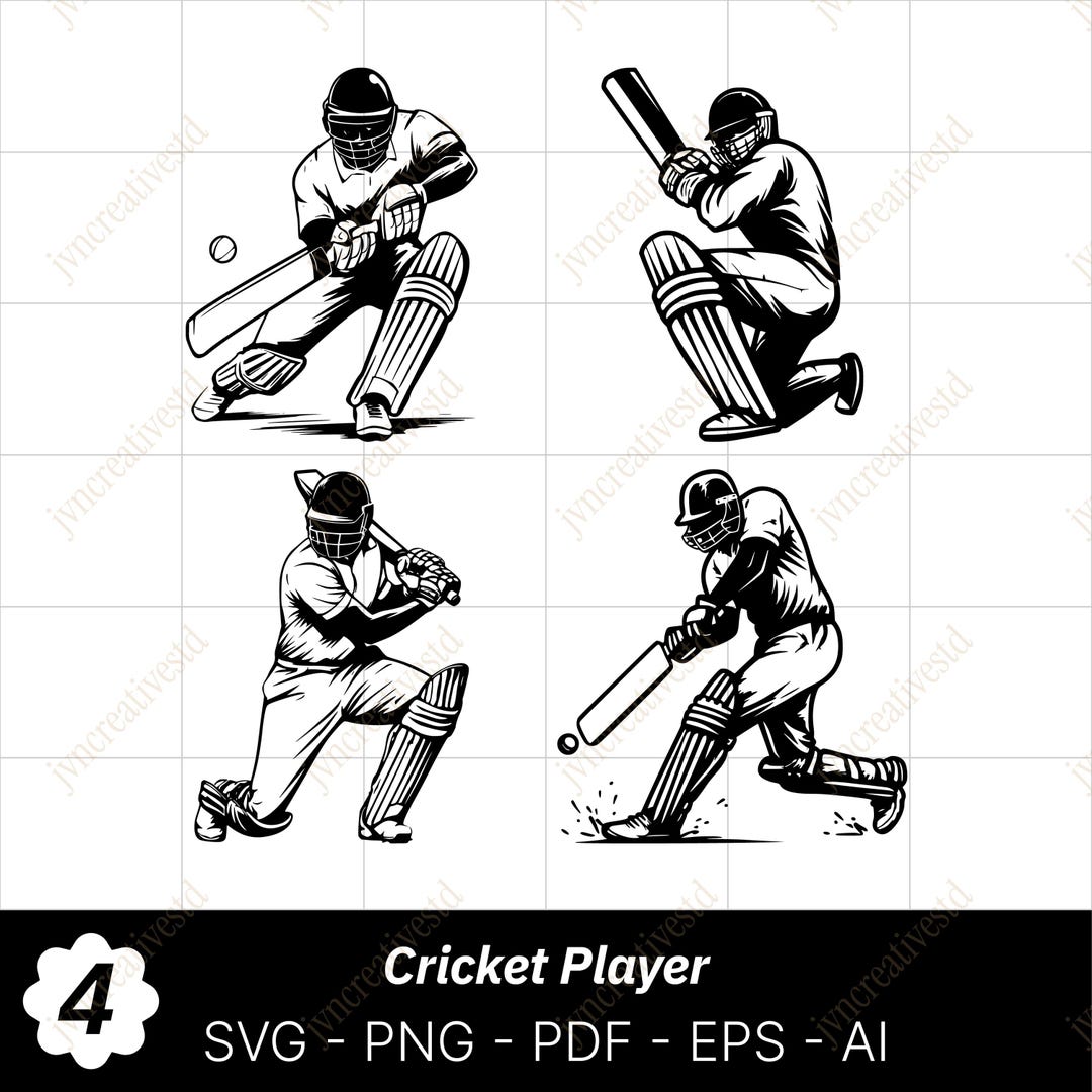 Cricket Player SVG Bundle, Batsman Silhouette Clipart, Sports Vector ...