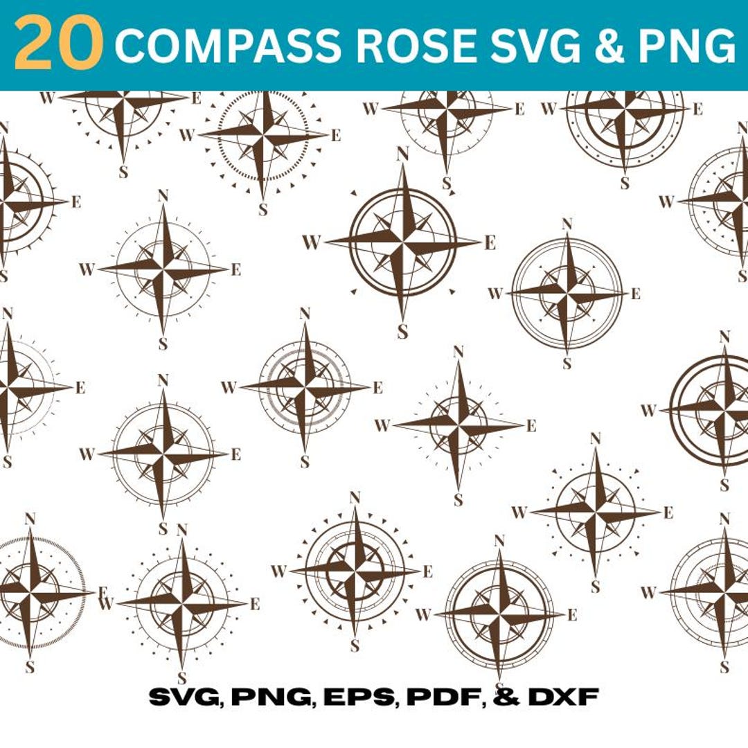 SVG Bundle: Nautical Compass Rose With 20 Designs, Png Compass Rose ...