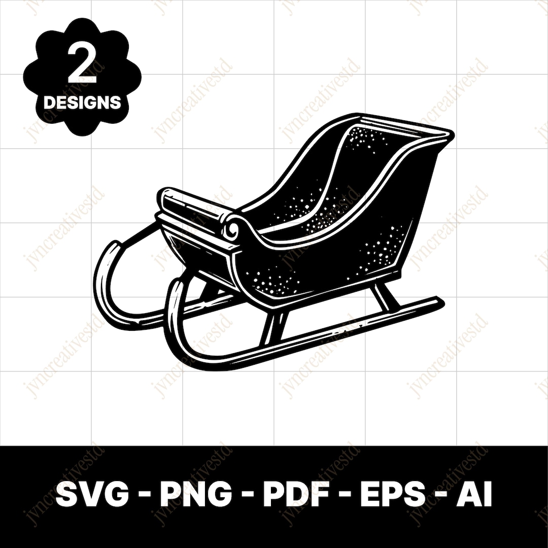 Vintage Winter Sled SVG Bundle: 2 Sleigh Clipart Silhouettes for Cricut ...