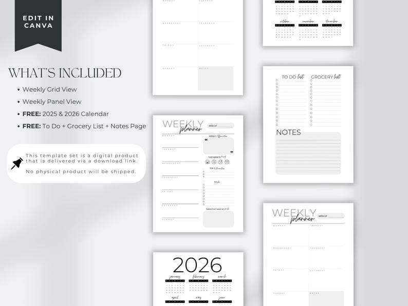 Minimalist Printable Weekly Planner Set | 2025 2026 Calendars L ...