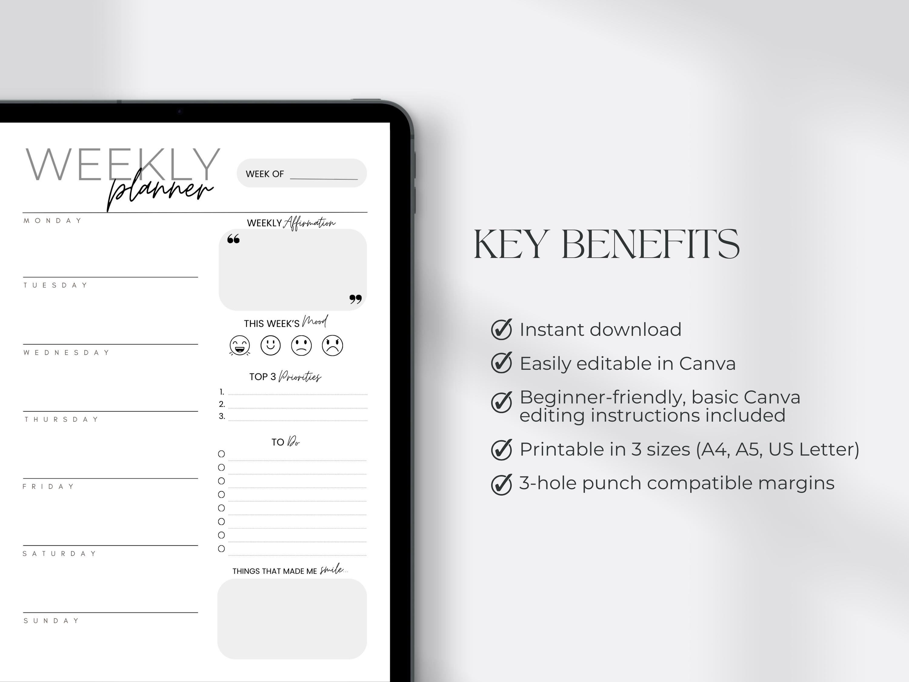 Minimalist Printable Weekly Planner Set | 2025 2026 Calendars L ...
