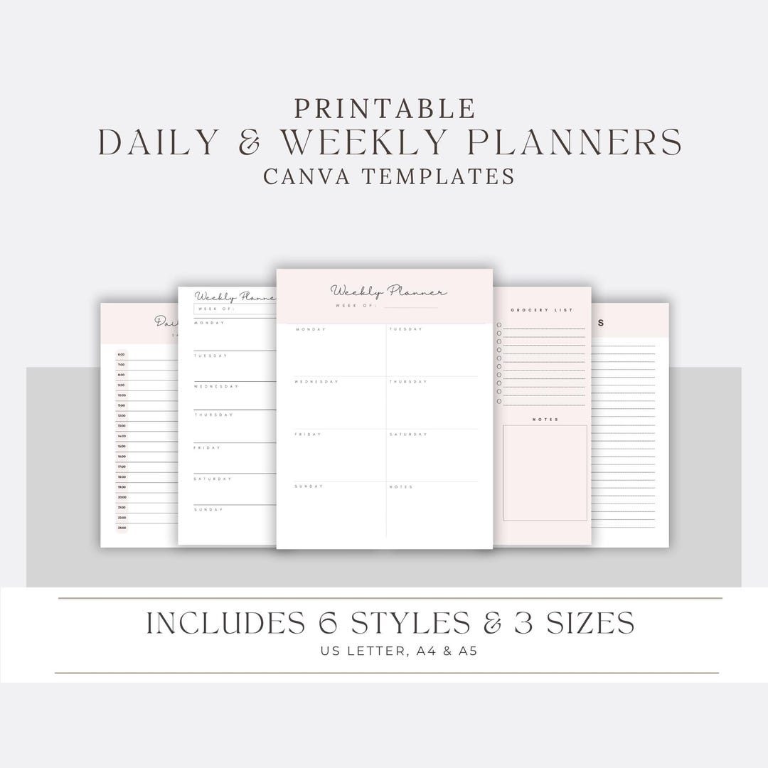 Minimalist Daily & Weekly Planner Template Bundle | Editable Canva ...