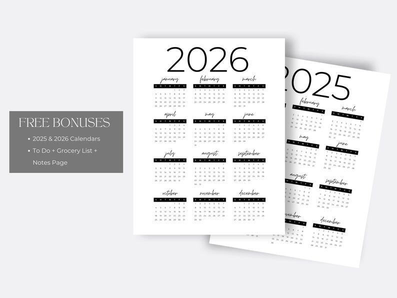 Minimalist Printable Weekly Planner Set | 2025 2026 Calendars L ...