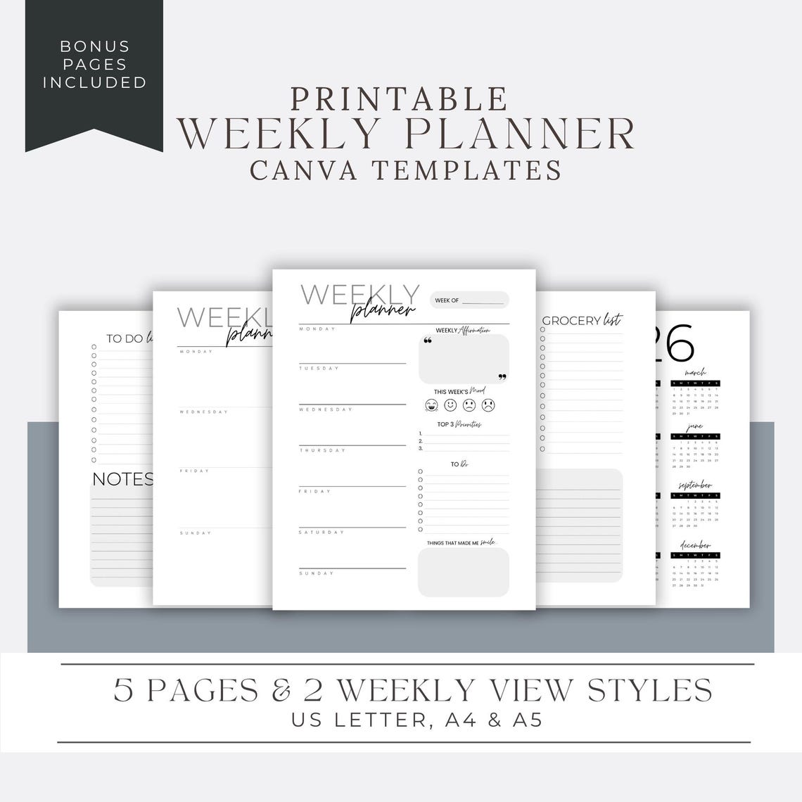 Minimalist Printable Weekly Planner Set | 2025 2026 Calendars L ...