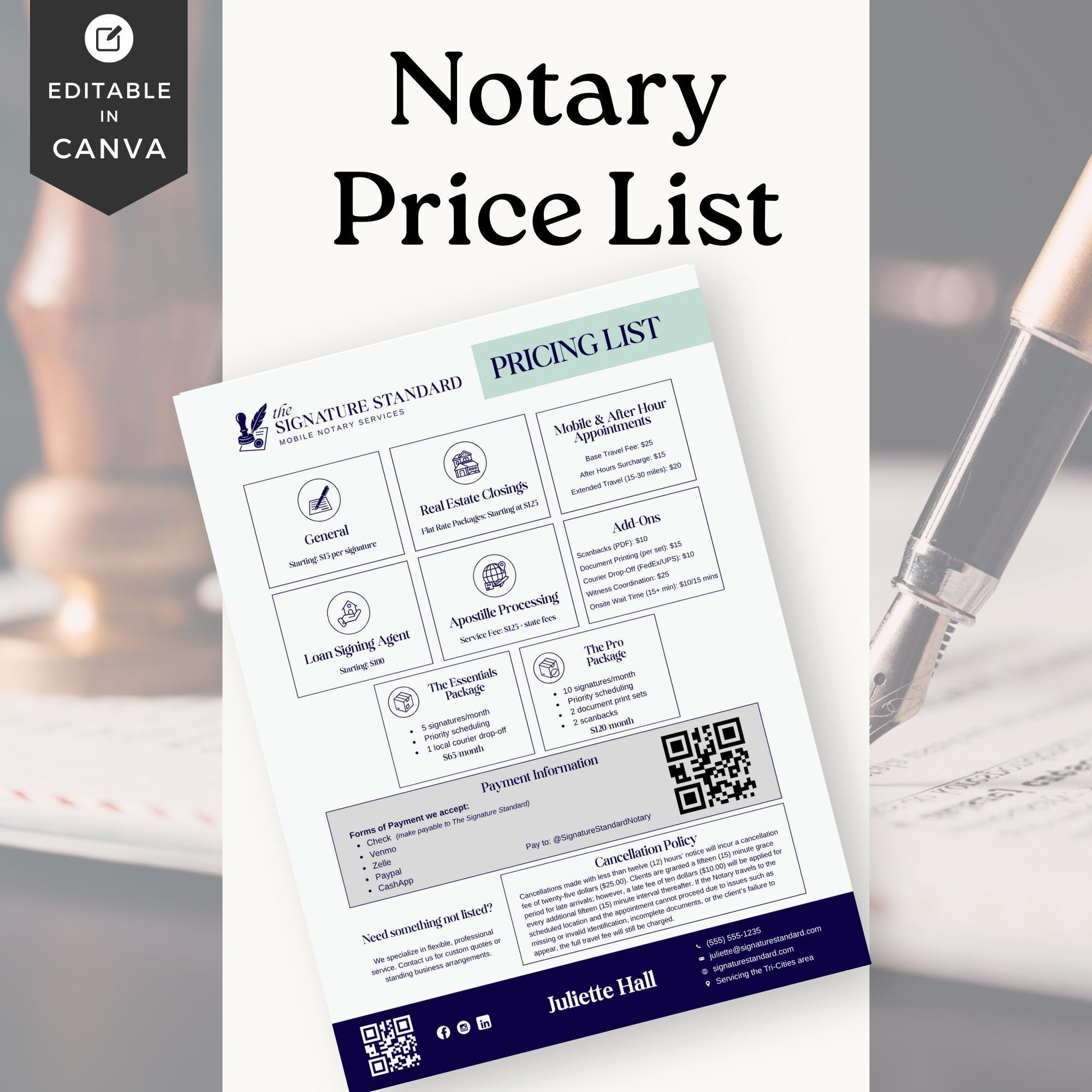 Mobile Notary Public Service List, Detailed Price List Template, Notary ...