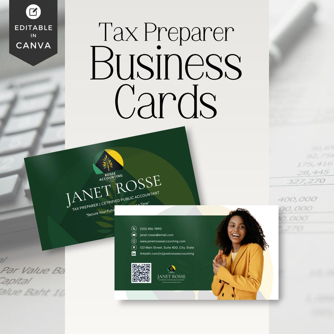 Tax Preparer Business Cards Template, Editable Tax Preparation Card ...