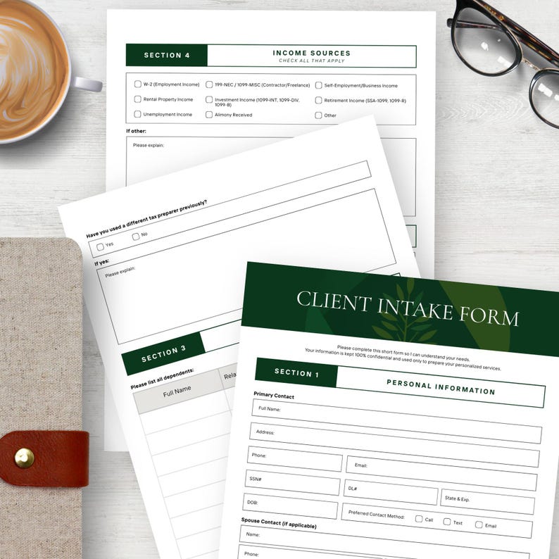 Tax Preparer Client Form, Editable Intake Forms & Tax Preparation ...