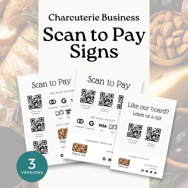 Mobile Charcuterie Scan to Pay Stand Template, Editable QR Code Sign, Catering Services - CB001 ...