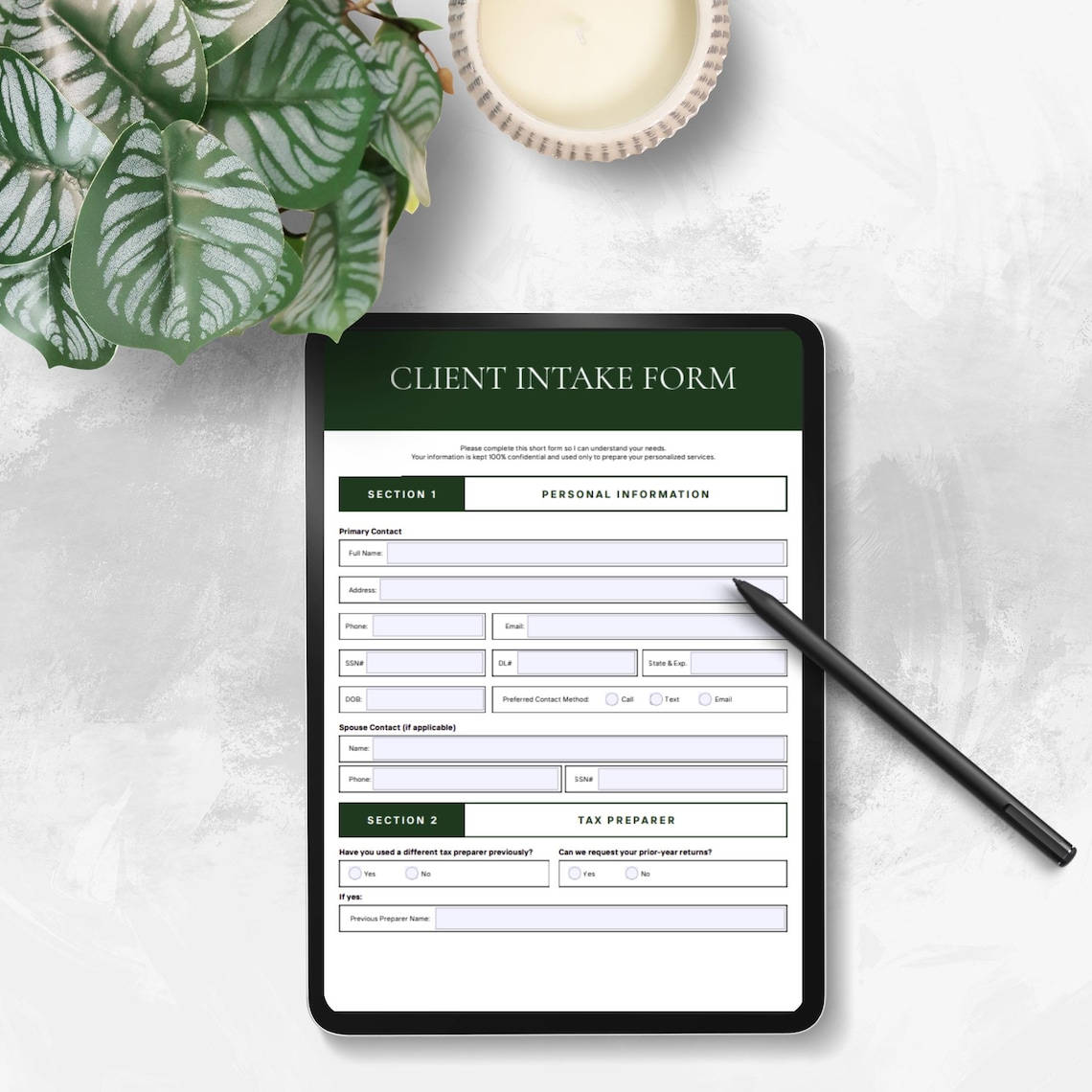 Tax Preparer Client Form, Editable Intake Forms & Tax Preparation ...