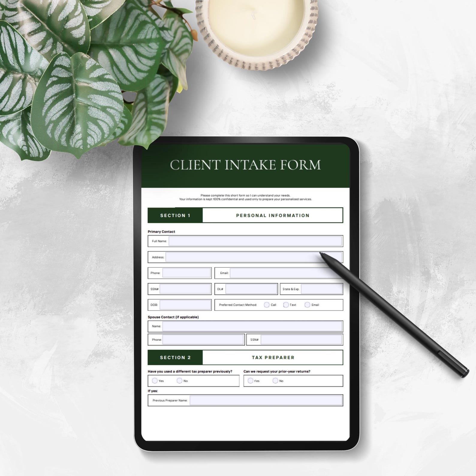 Tax Preparer Client Form, Editable Intake Forms & Tax Preparation ...