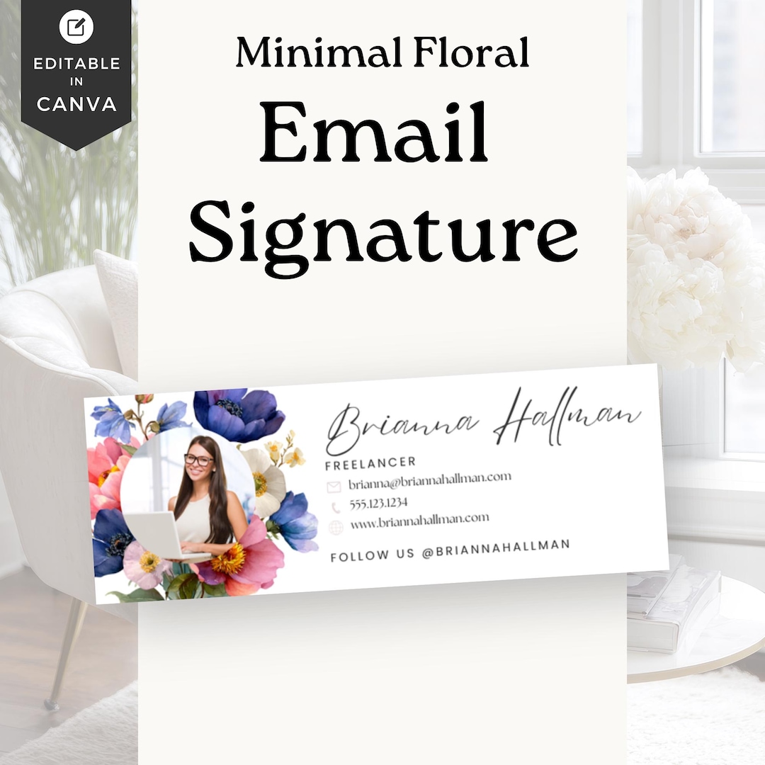 Minimal Floral Email Signature Cute, Custom Digital Template for ...