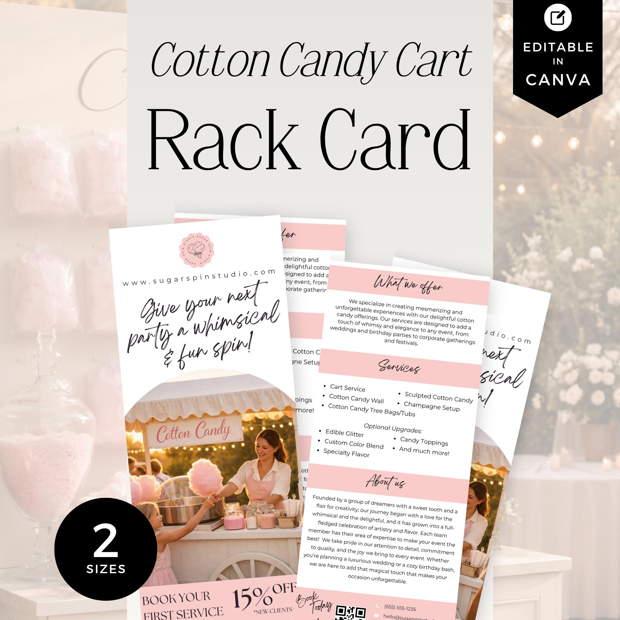 Cotton Candy Rack Card, Editable Canva Template, Food Cart Flyer -CC001 ...
