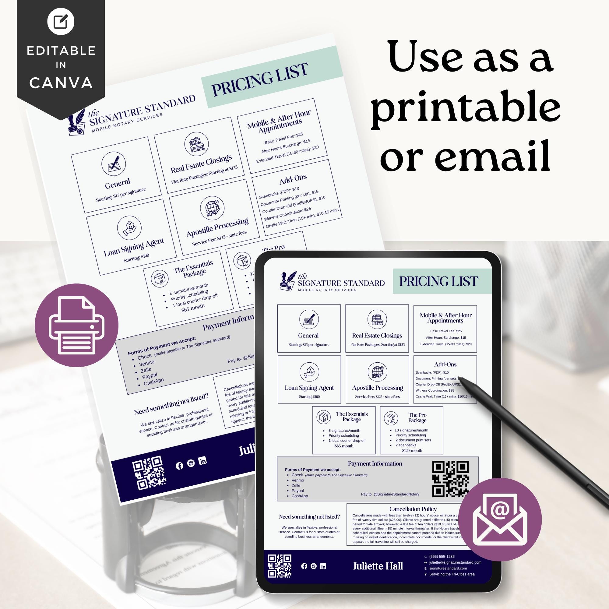 Mobile Notary Public Service List, Detailed Price List Template, Notary ...