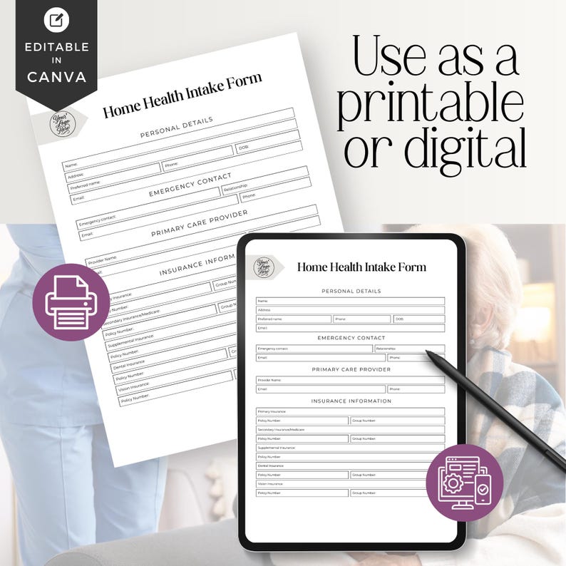 Client Intake Form Homecare, Digital Templates for Care Plans, Editable ...