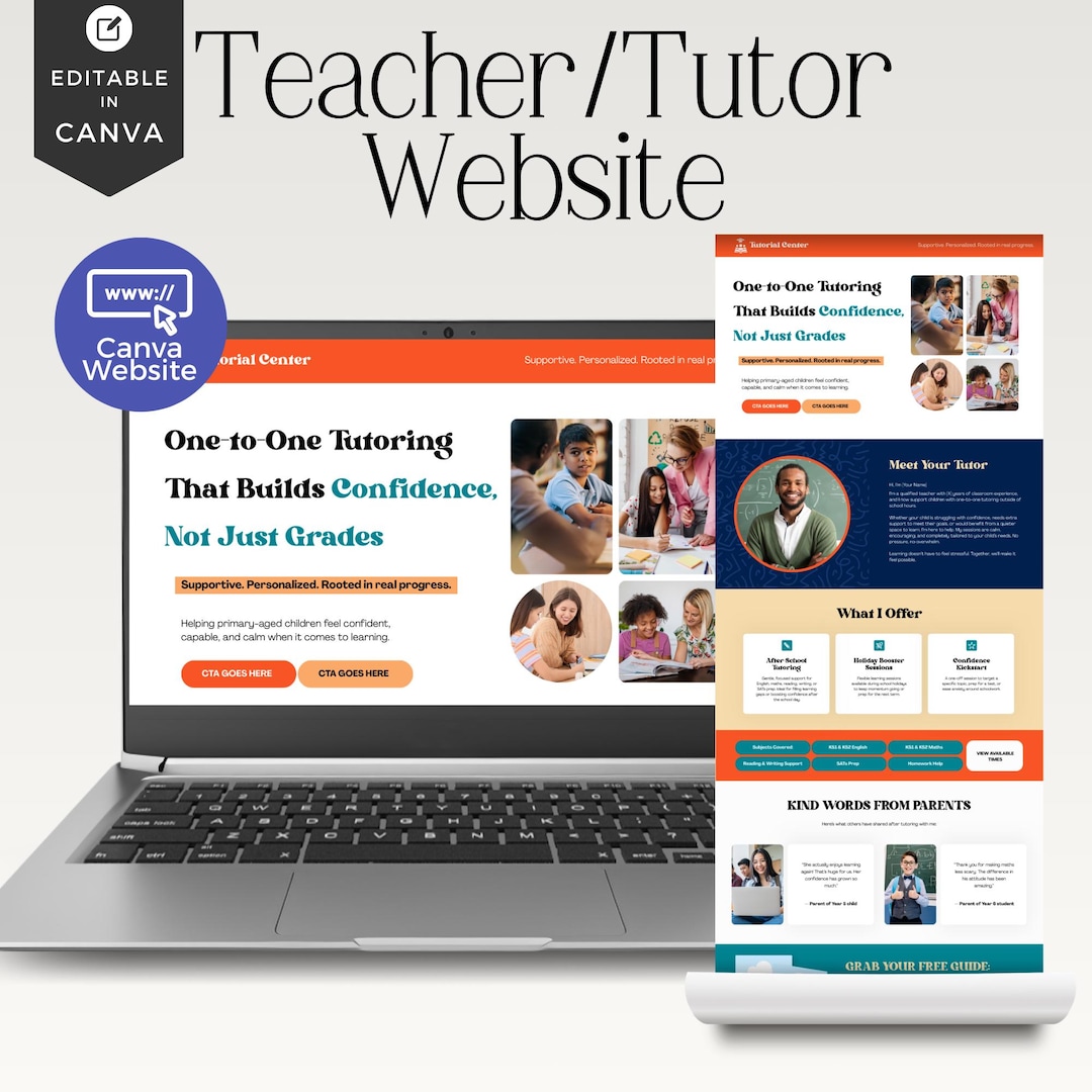 Teacher Website Template Canva, Editable Landing Page Design for ...
