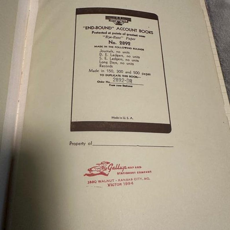 Vintage National "end-bound" Account Book No.28992 Blank Record Ledger ...