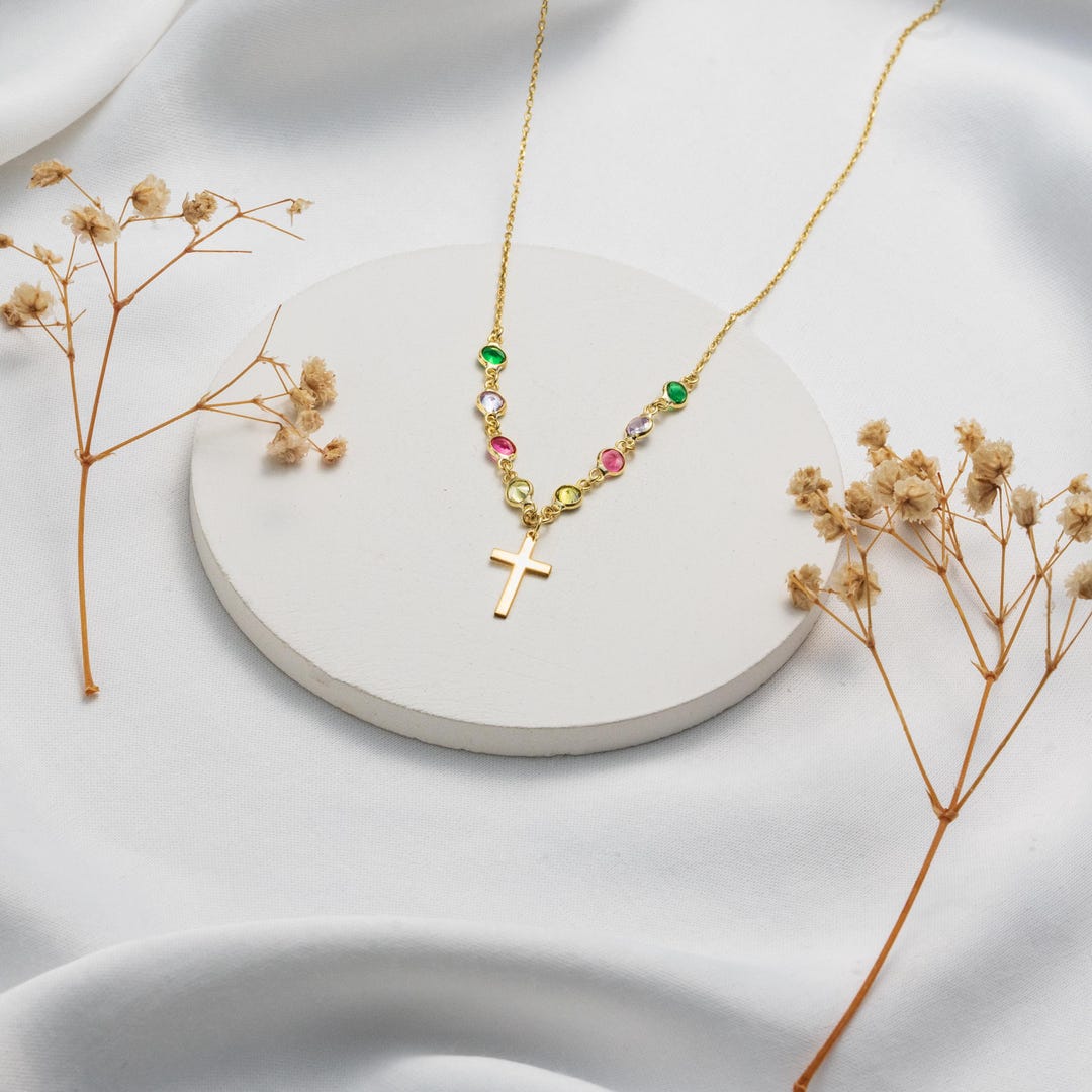 Personalized Birthstone Cross Necklace: Sterling Silver Family Keepsake ...