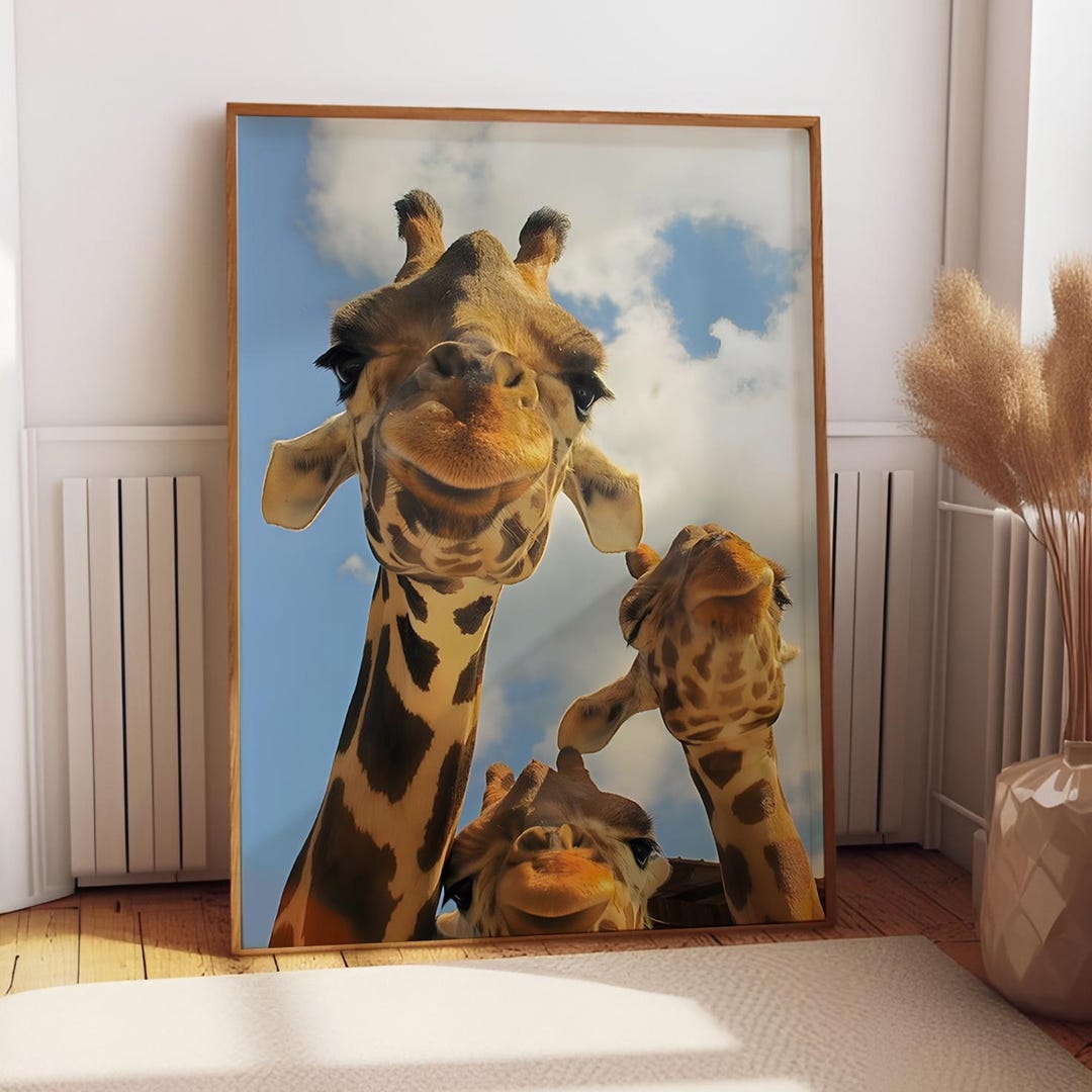 Funny Giraffes Taking Selfies Poster | Funny Giraffe Print | Animal ...