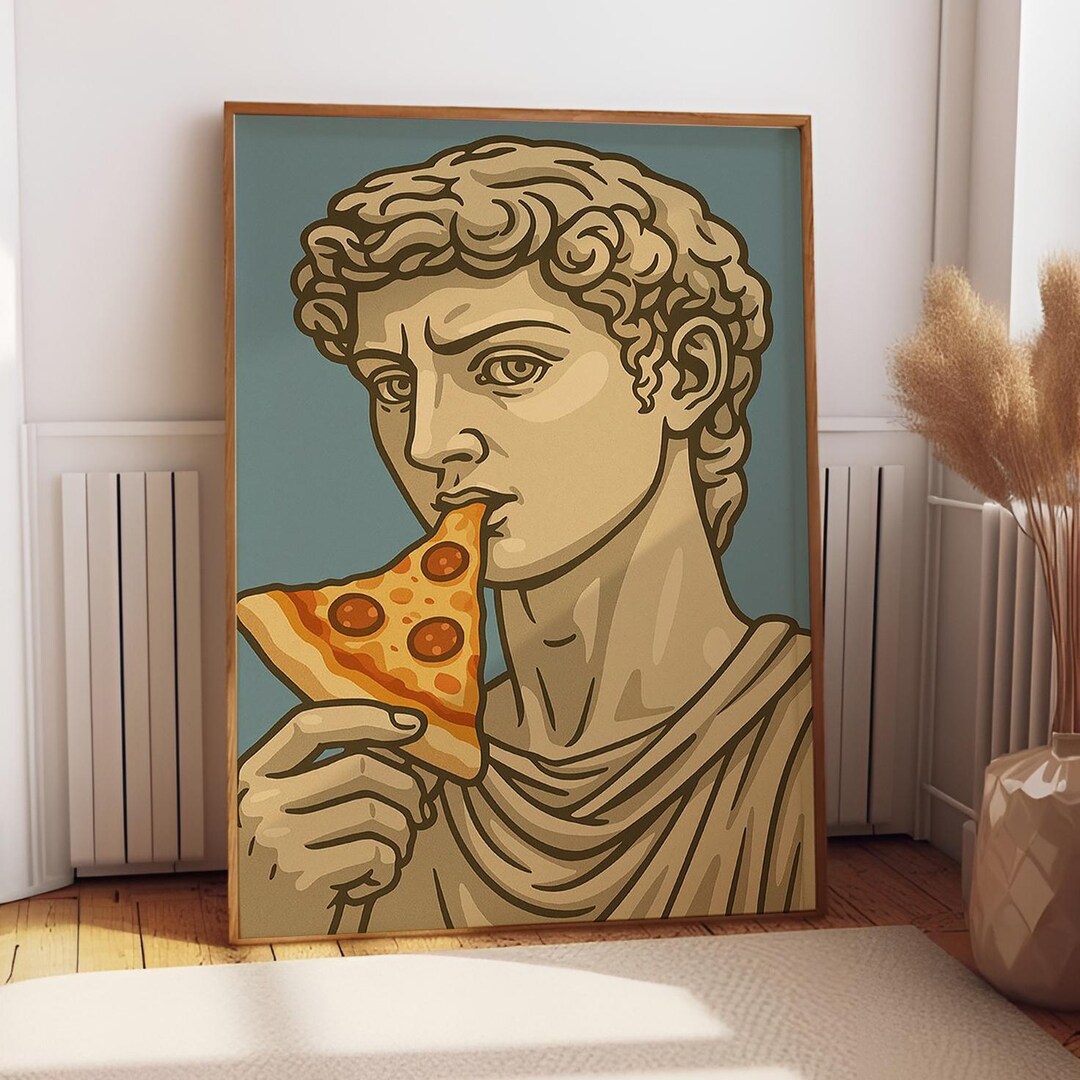 People Humor Art | Famous Pizza Eater Statue | Restaurant Wall Art Pack ...